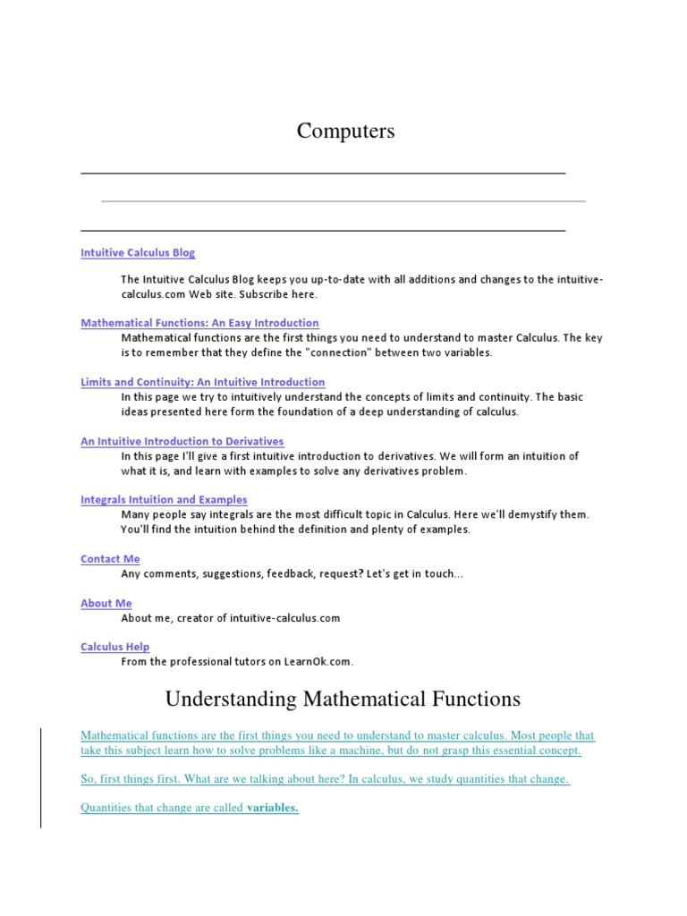 Computers: Intuitive Calculus Blog | PDF | Variable (Mathematics ...