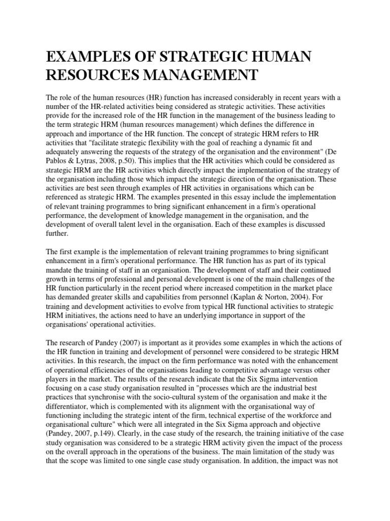 Examples of Strategic Human Resources Management | PDF | Human Resource ...