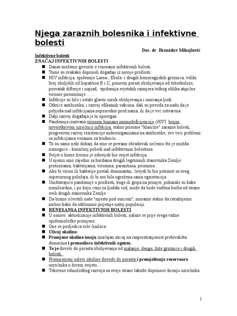Knjiga Njega Zaraznih Bolesnika I Infektivne Bolesti Stampati | PDF