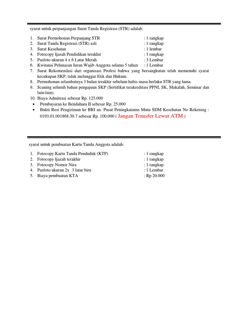Syarat KTA Dan Perpanjang STR | PDF