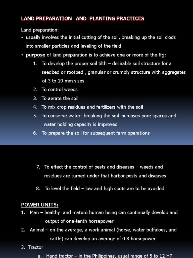 Land Preparation and Planting Practices | Tillage | Sowing