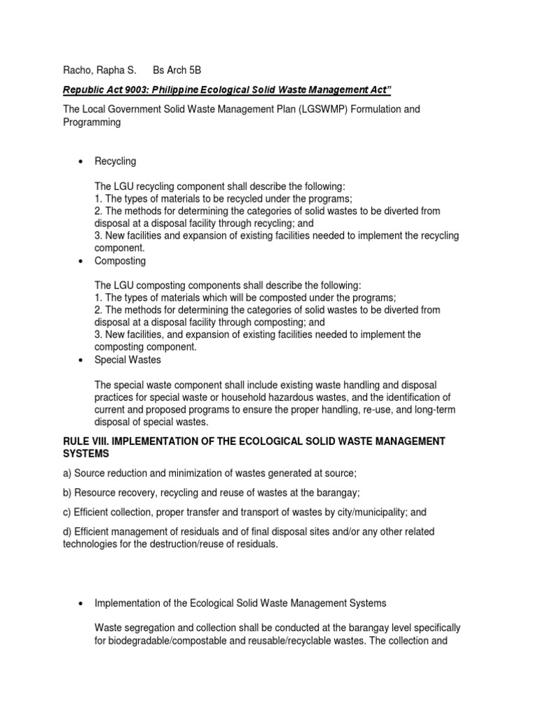 Summary DENR Laws | PDF | Waste Management | Landfill