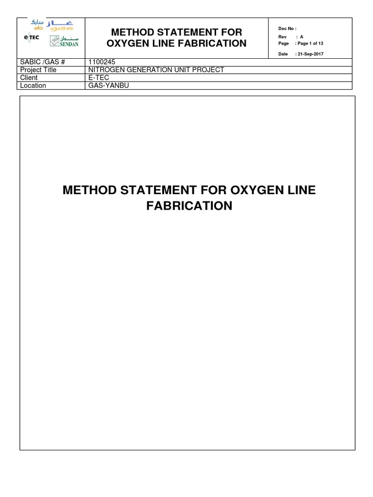 62-P-90Rev A Method Statement For Oxygen Line Fabrication | PDF | Metal ...