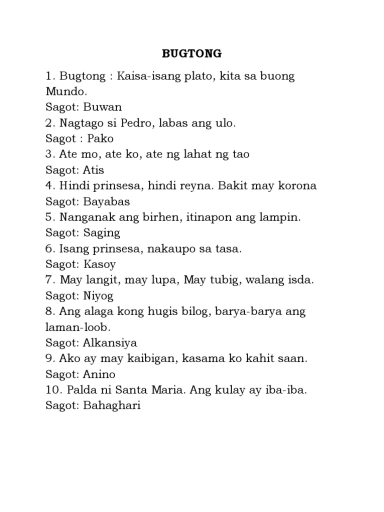 MGA BUGTONG at IBA PA | PDF