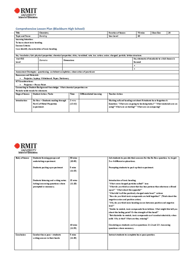 4 1 5 1 Chem Lesson Plan | PDF | Ion | Ionic Bonding