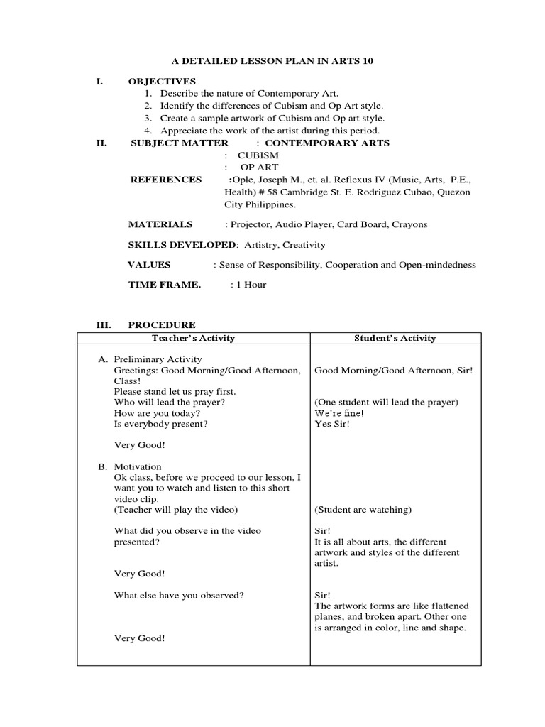 A Detailed Lesson Plan | PDF | Art Movements | Aesthetics