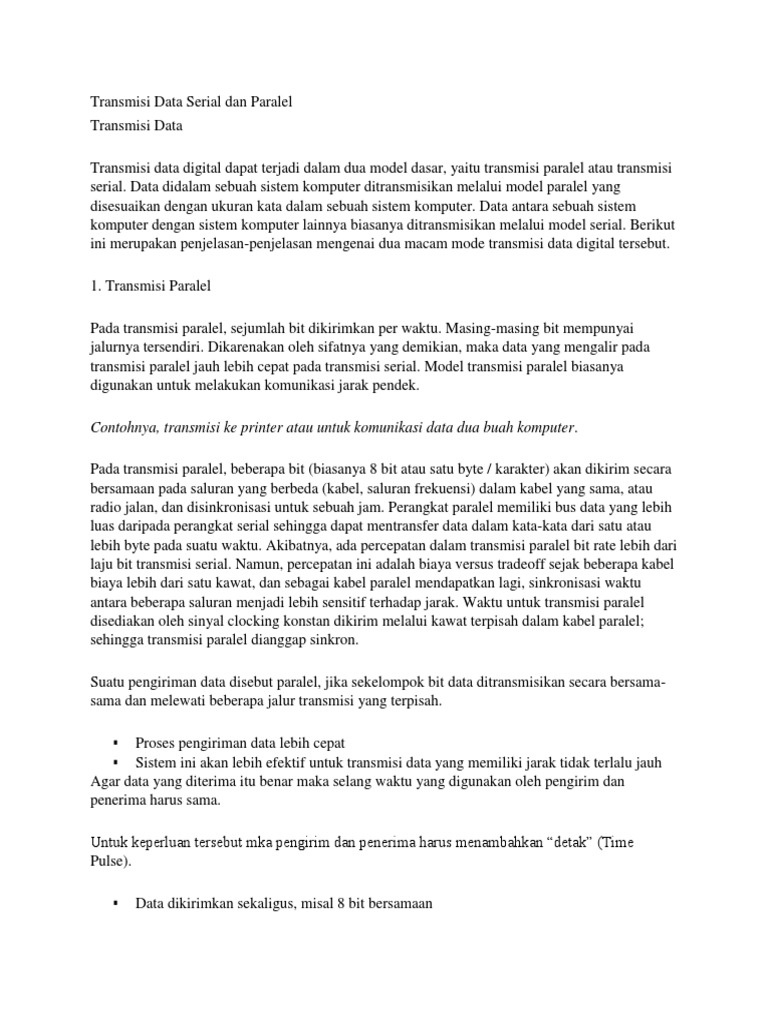 Transmisi Data Serial Dan Paralel PDF | PDF