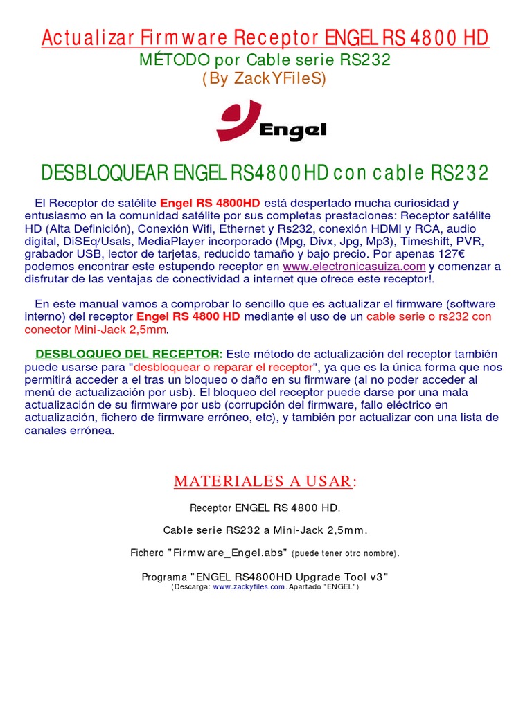 Manual Actualizar Desbloquear ENGEL RS4800HD Por RS232 PDF | PDF ...