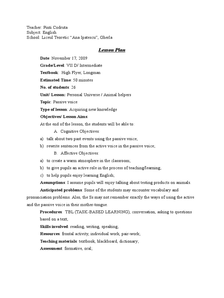 Animal Helpers Passive | PDF | Lesson Plan | Neuropsychology