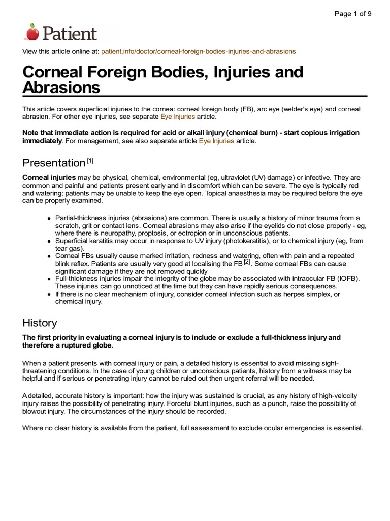 Corneal Foreign Bodies | PDF | Cornea | Human Eye