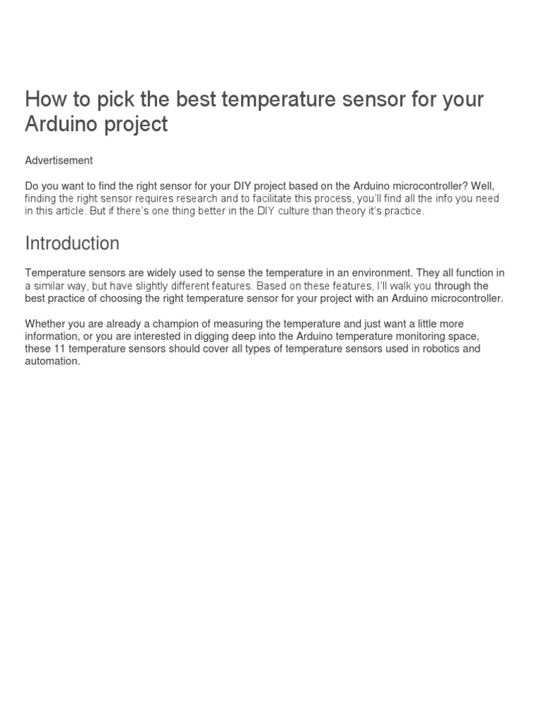 How To Pick The Best Temperature Sensor For Your Arduino Project | PDF ...