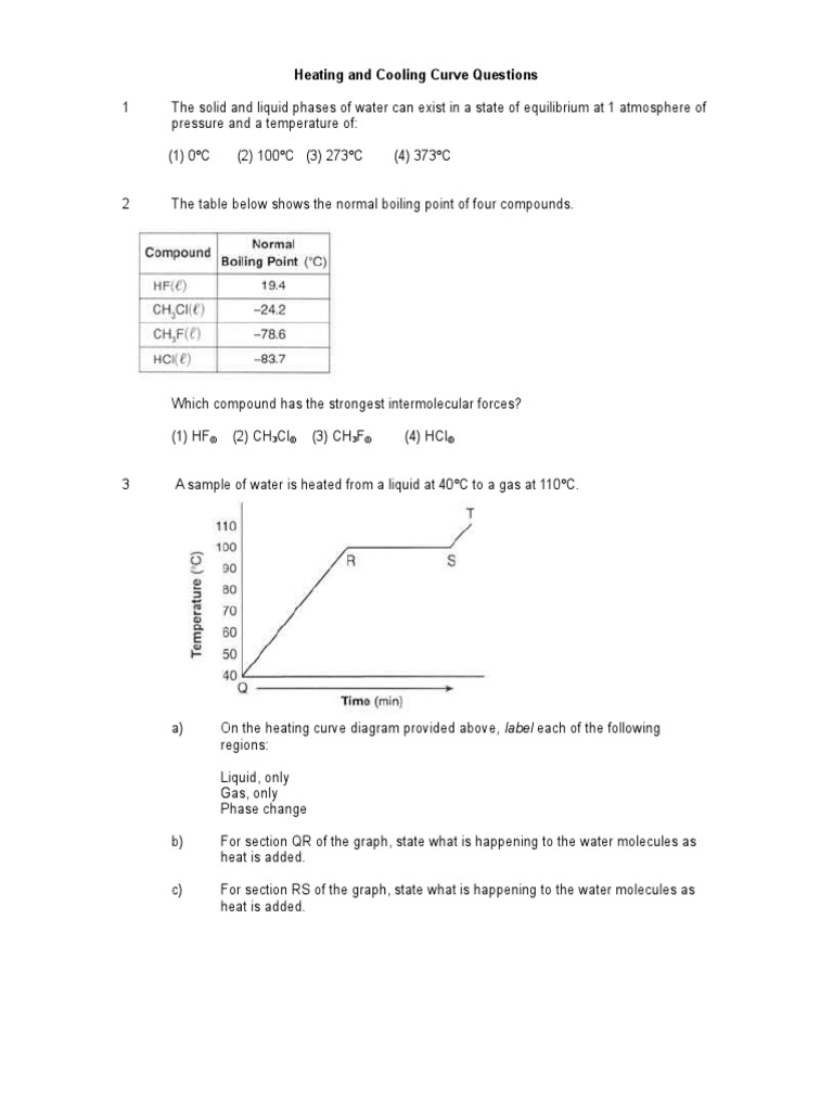 Heating and Cooling Curve Questions | PDF | Melting Point | Phase (Matter)