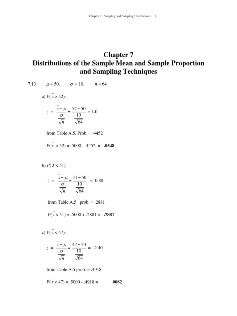 Ch07 Sampling and Sampling Dist SOLU | PDF | Mean | Statistical Theory