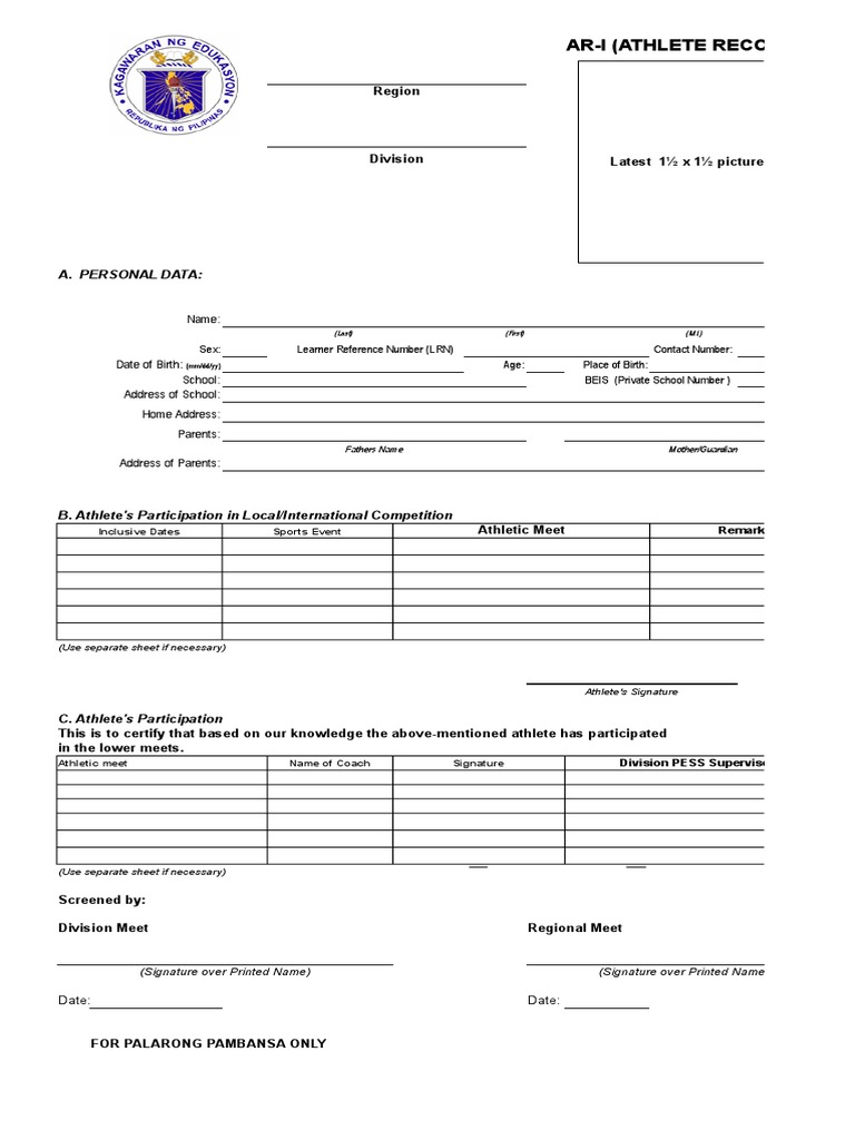 Athlete Record Form Final | PDF