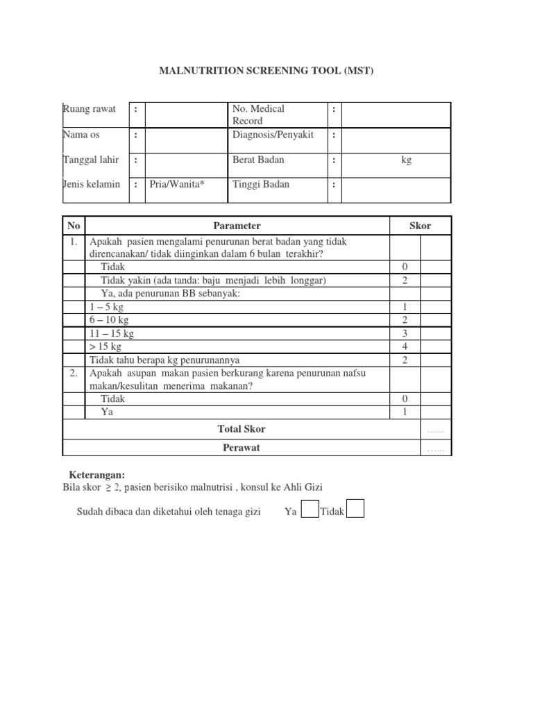 Malnutrition Screening Tool | PDF