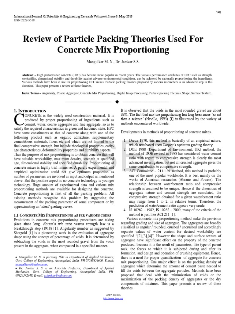 Researchpaper/review of Particle Packing Theories Used For Concrete Mix ...