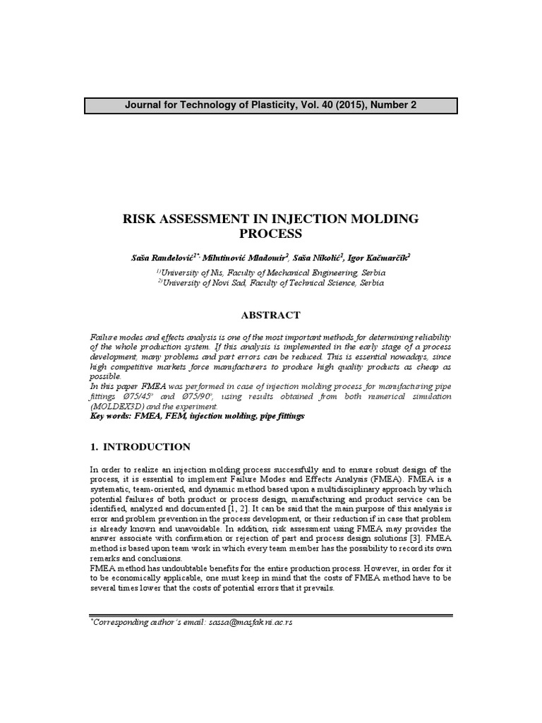 Risk Assessment in Injection Molding Process: Journal For Technology of ...