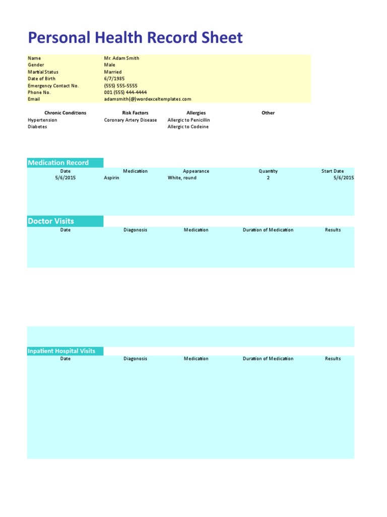 Personal Health Record Template | PDF