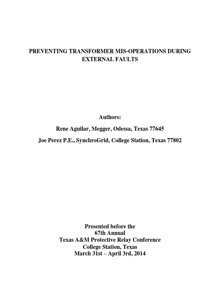 Preventing Transformer Mis-Operation During External Faults | PDF ...