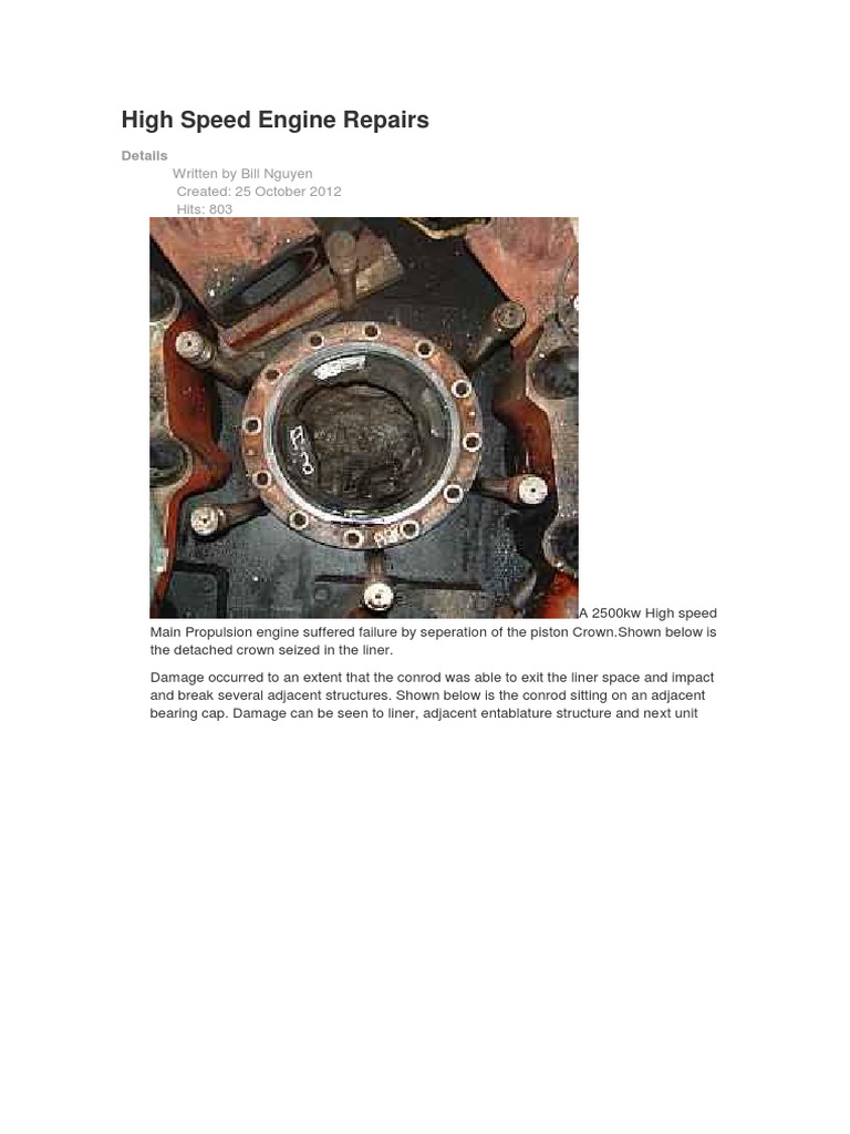 High Speed Engine Repairs | PDF | Engines | Machines
