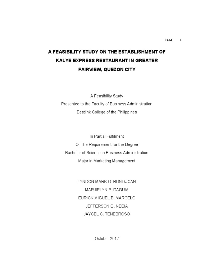 A Feasibility Study On The Establishment of Kalye Express in Greater ...