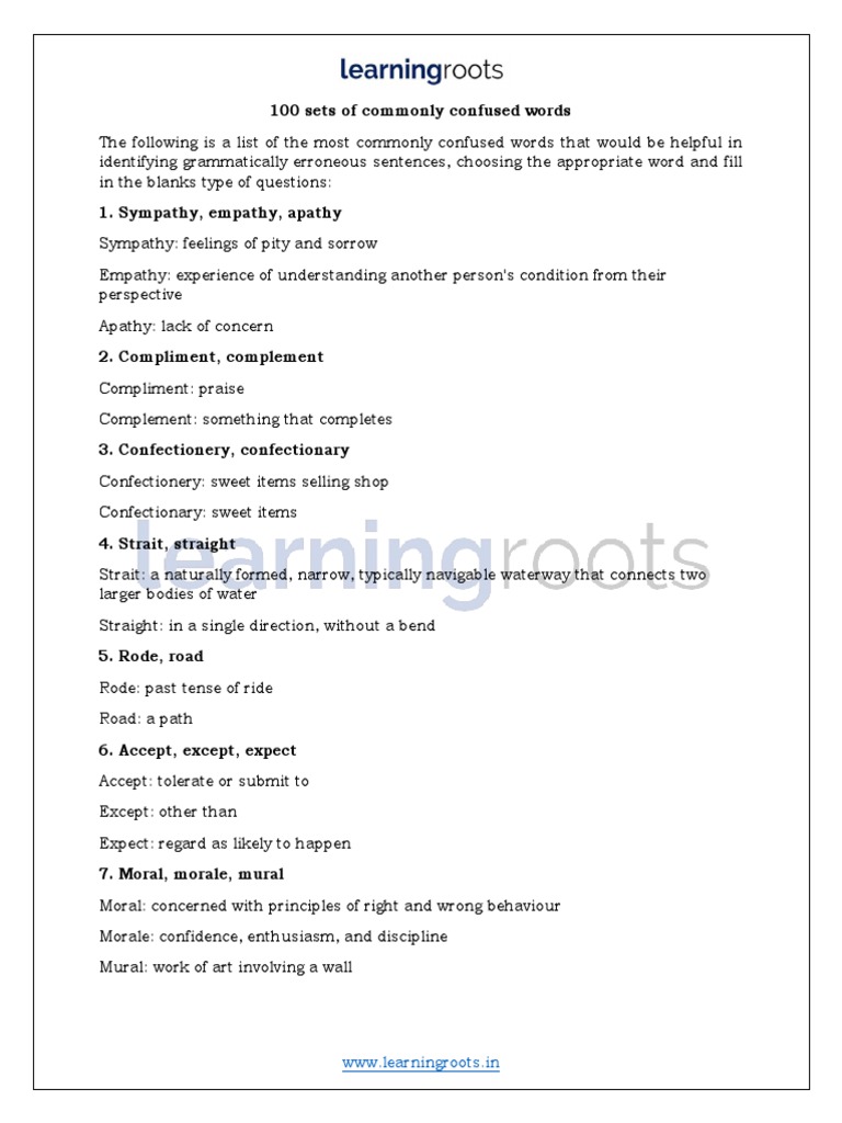 100 Commonly Confused Word Sets PDF | PDF | Lightning | Verb