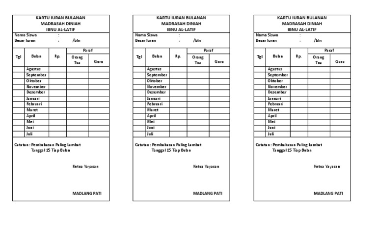 Kartu Iuran Bulanan | PDF