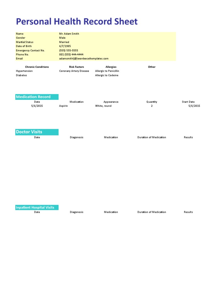 Personal Health Record Template | PDF | Allergy | Epidemiology