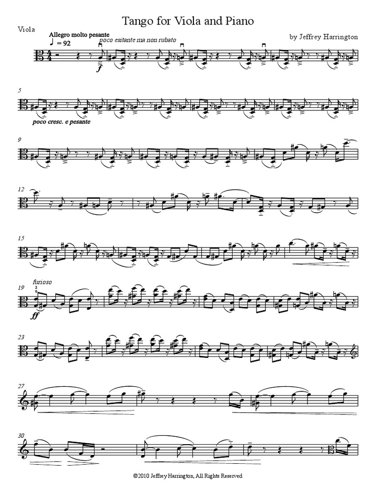 Tango For Viola and Piano Viola Part | PDF | Unrest