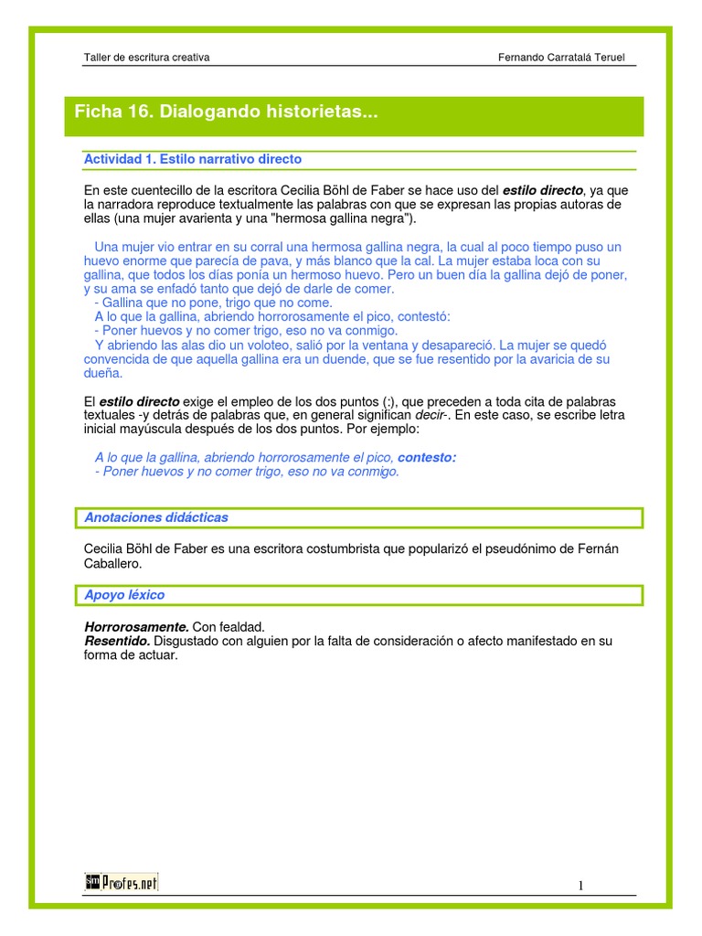 1p Escritura-Creativa Ficha 16 PDF | PDF | Fábula | Diálogo