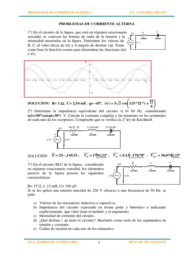 Problemas Corriente Alterna PDF | PDF