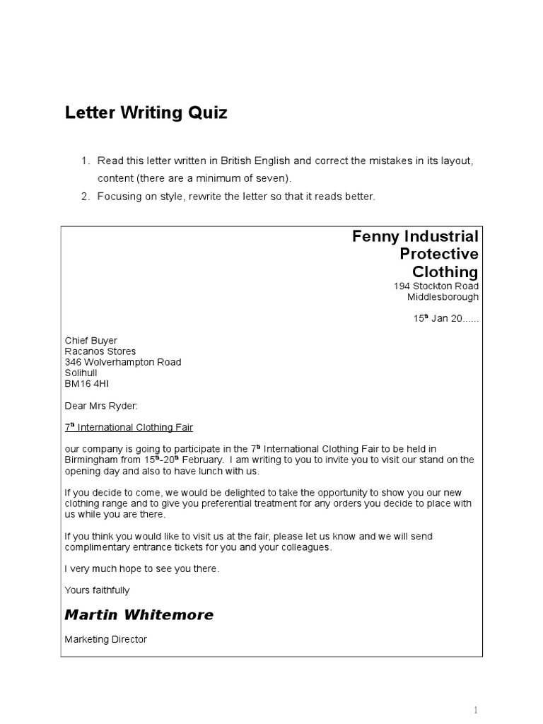 Letter Writing Quiz Instructions | PDF
