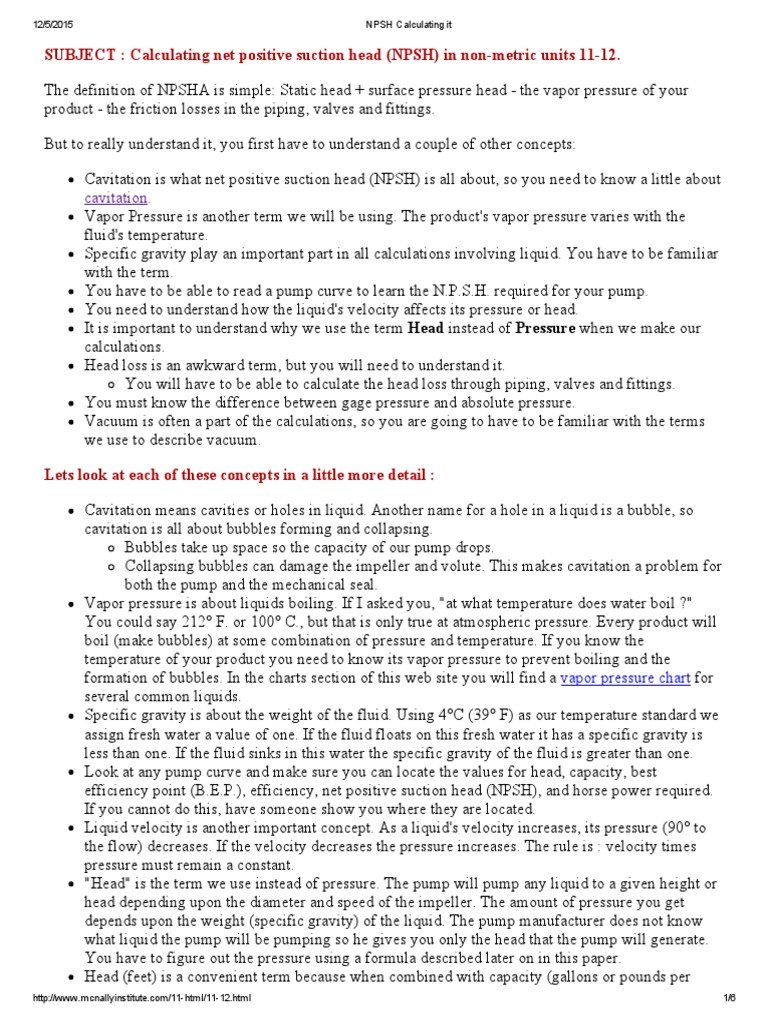 NPSH Calculating It PDF | PDF | Pressure | Pump