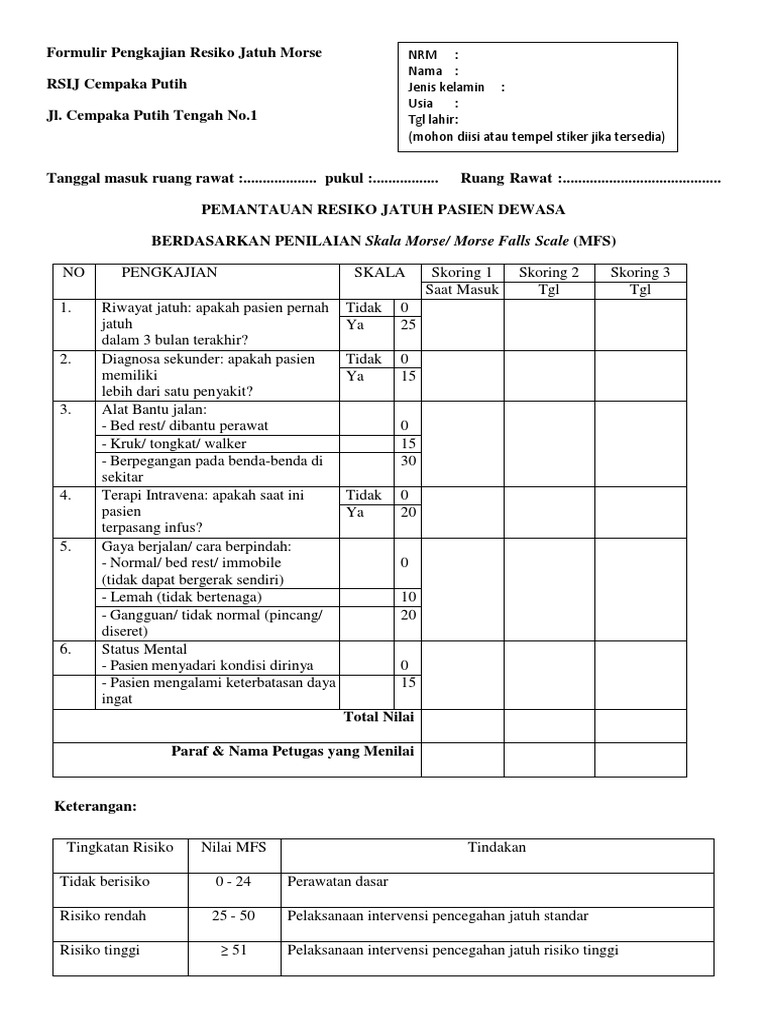 PENILAIAN RESIKO JATUH PASIEN DEWASA MENGGUNAKAN SKALA MORSE | PDF