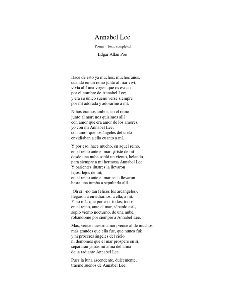 Poema "Annabel Lee" de Edgar Allan Poe | PDF