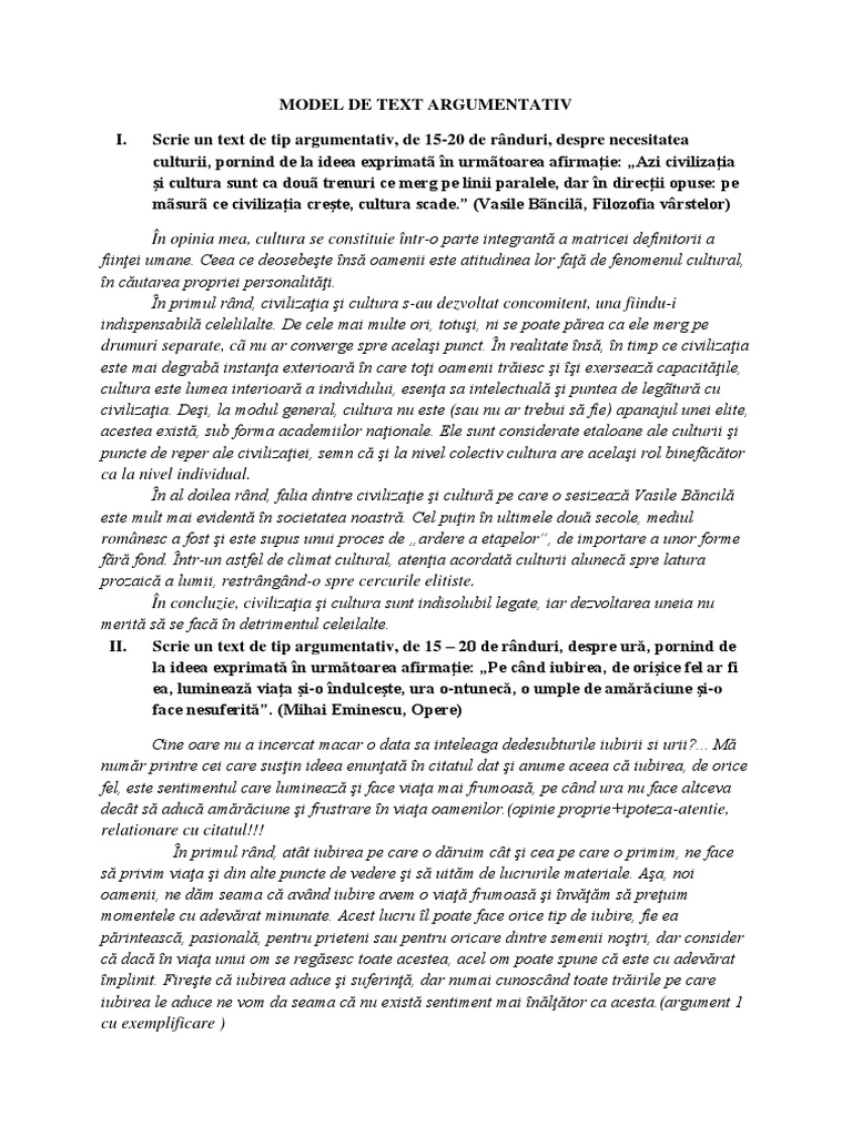 Model de Text Argumentativ | PDF