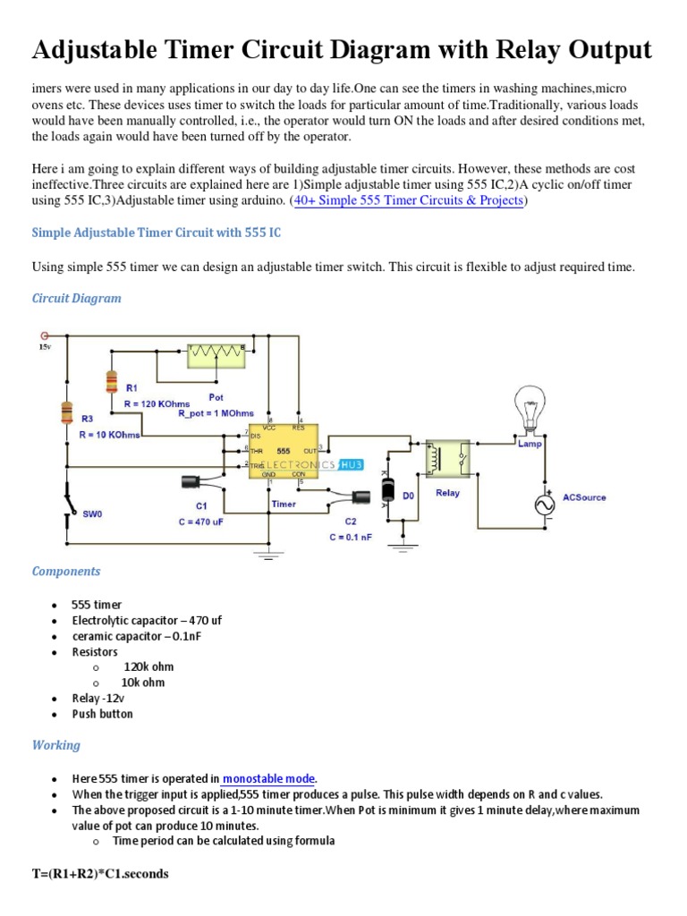 Adjustable Timer Circuit Diagram With Relay Output | PDF | Relay ...