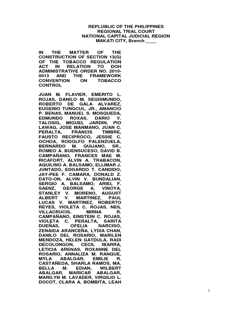 Sample Petition For Declaratory Relief PDF | PDF | Injunction | Tobacco ...