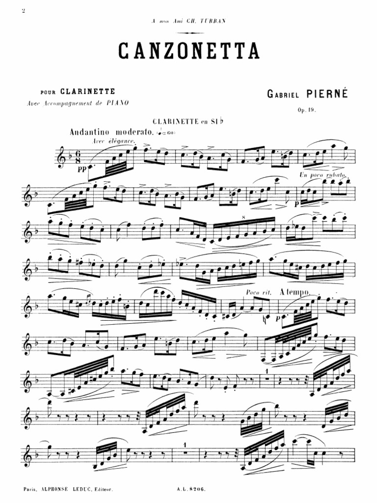 Pierné Canzonetta Op 19 Clarinet PDF | PDF
