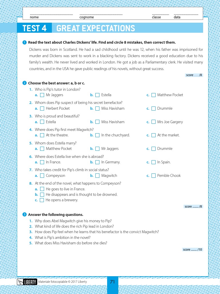 Great Expectations Test | PDF | Great Expectations | Estella (Great ...