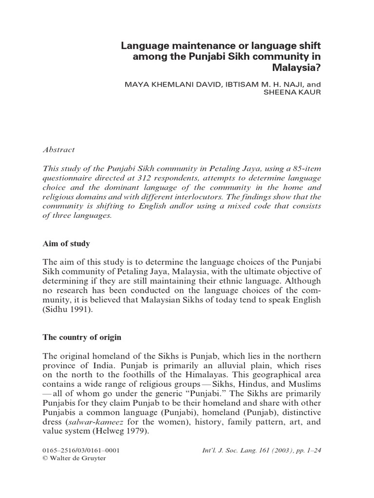 Sheena Kaur 2003 Language Maintenance 1 | PDF | Sikh | Religious Comparison