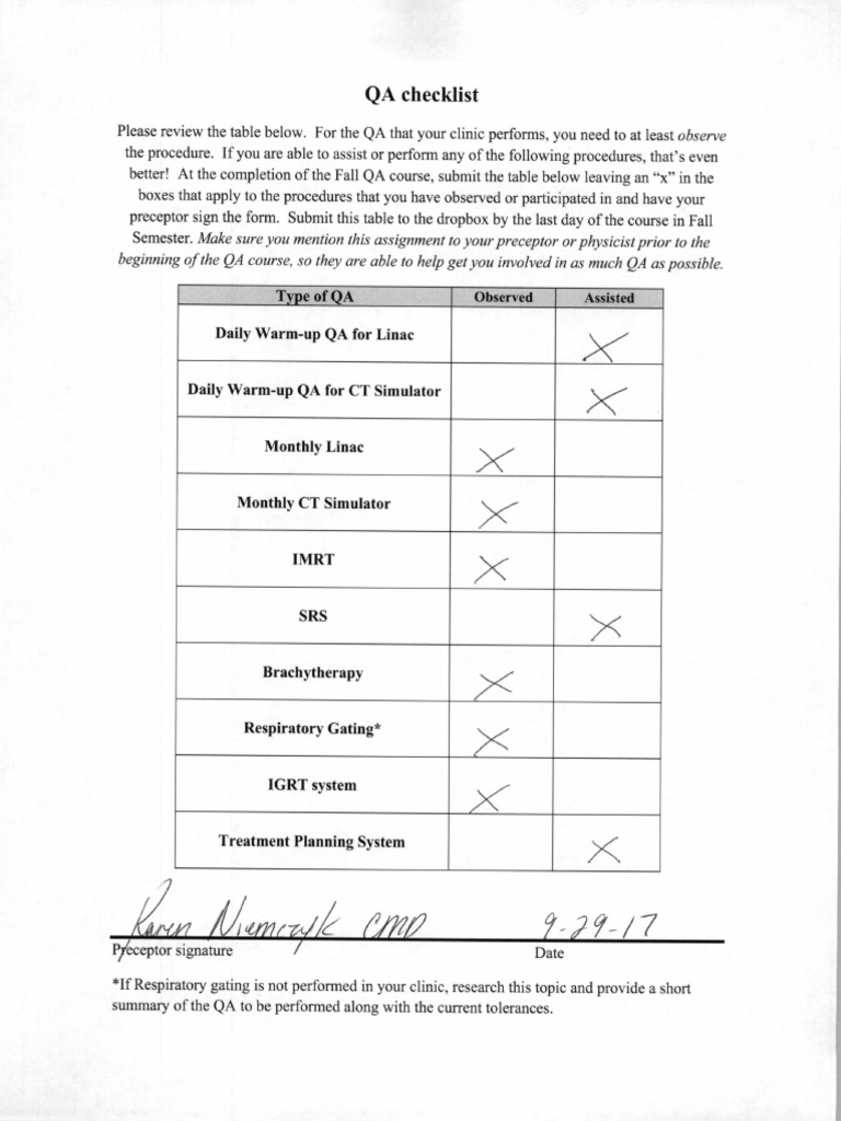 Completed Qa Checklist Pdf 