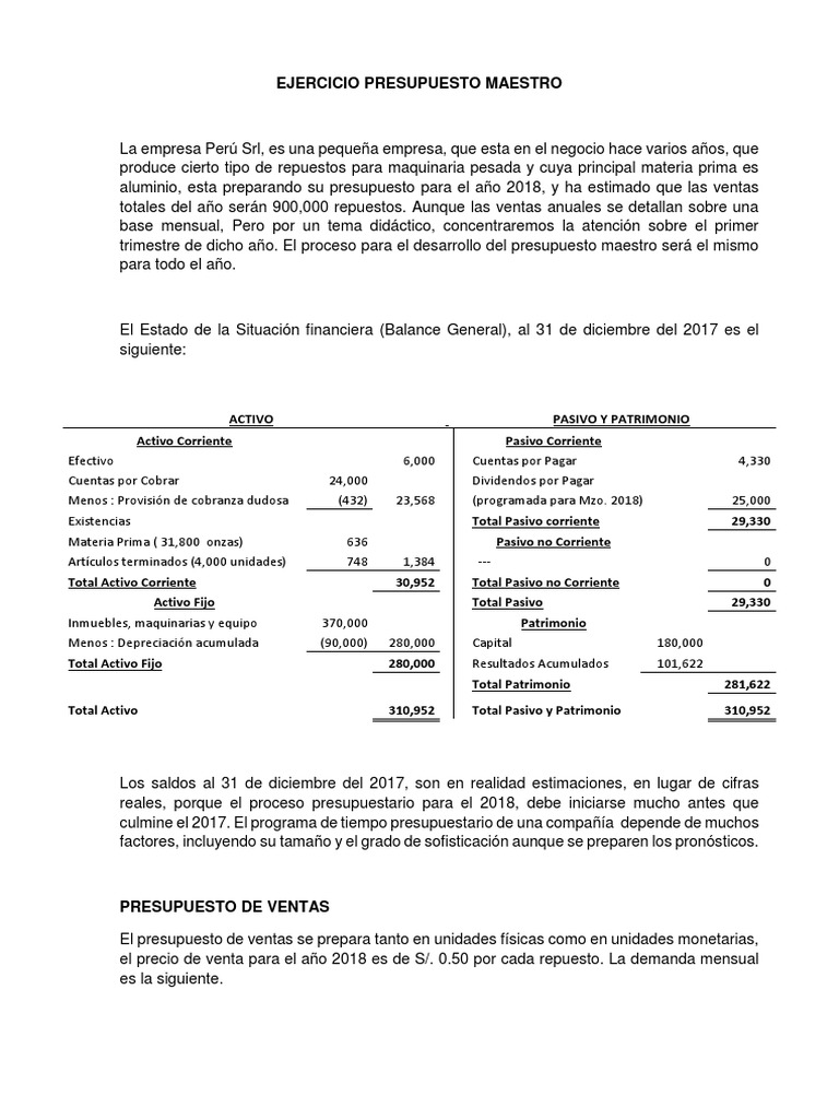 Ejemplo Presupuestos Maestros Costos | Costo | Presupuesto | Prueba gratuita de 30 días | Scribd