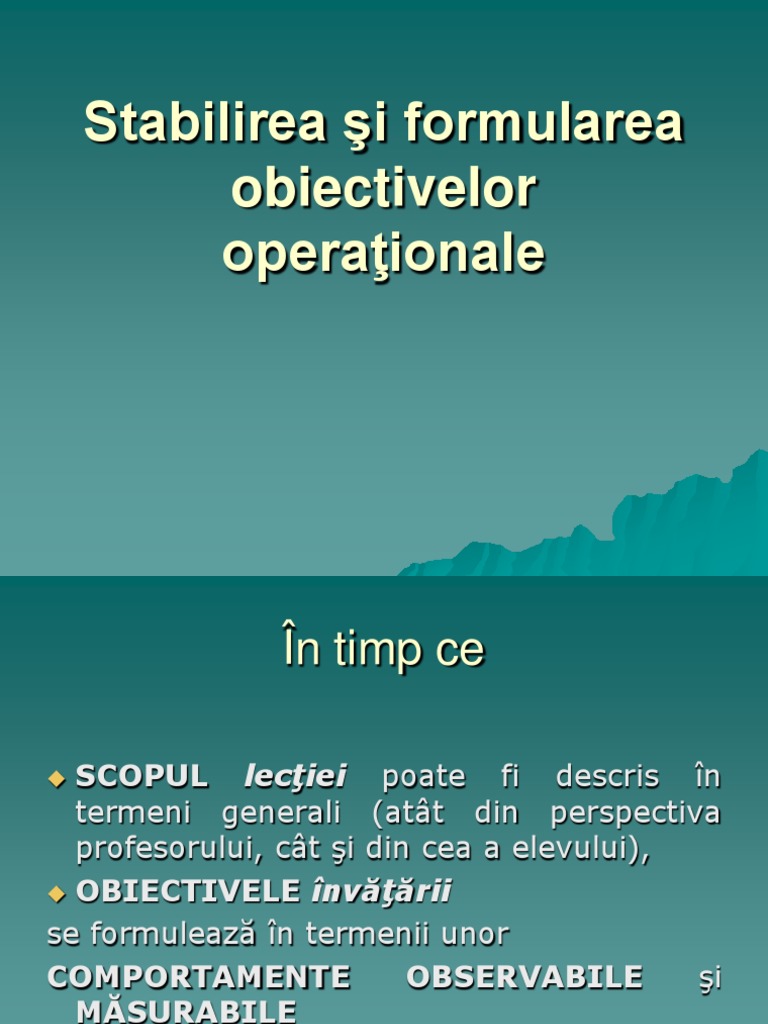 Stabilirea Si Formularea Obiectivelor Operationale | PDF