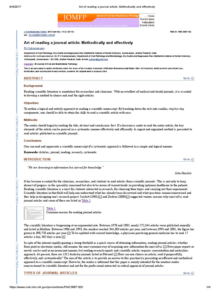 Art of Reading A Journal Article - Methodically and Effectively | PDF ...