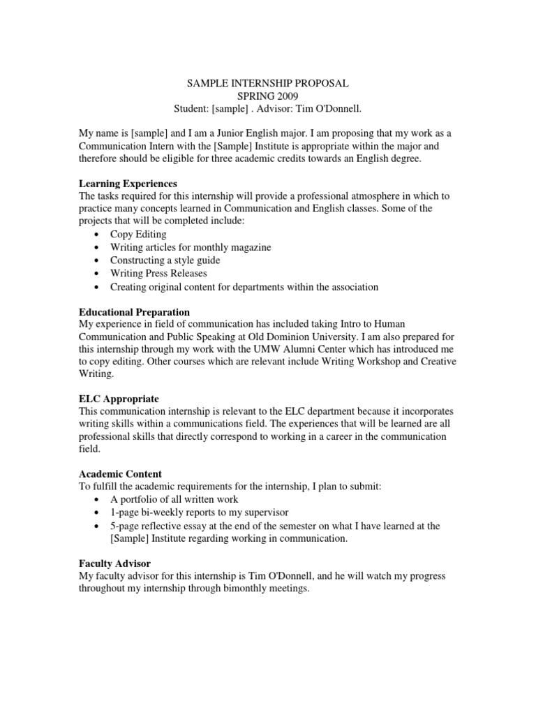 Sample Internship Proposal | PDF