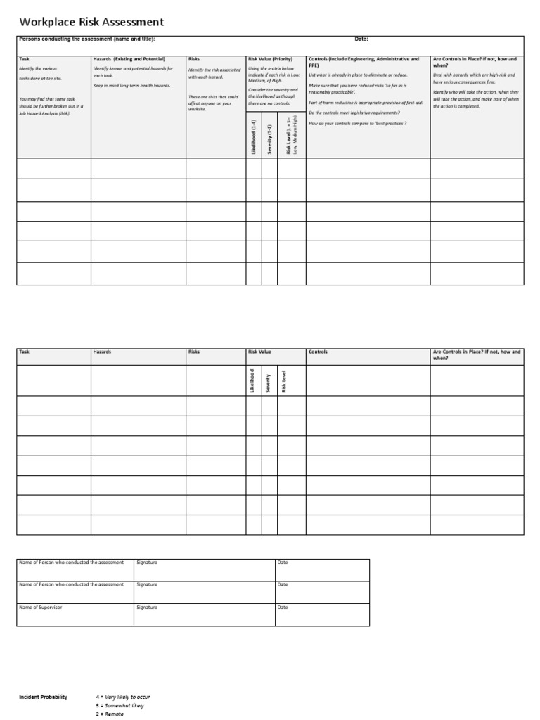 YWCHSB Sample Form Workplace Risk Assessment YWCHSB LIB0266 v1 | PDF ...