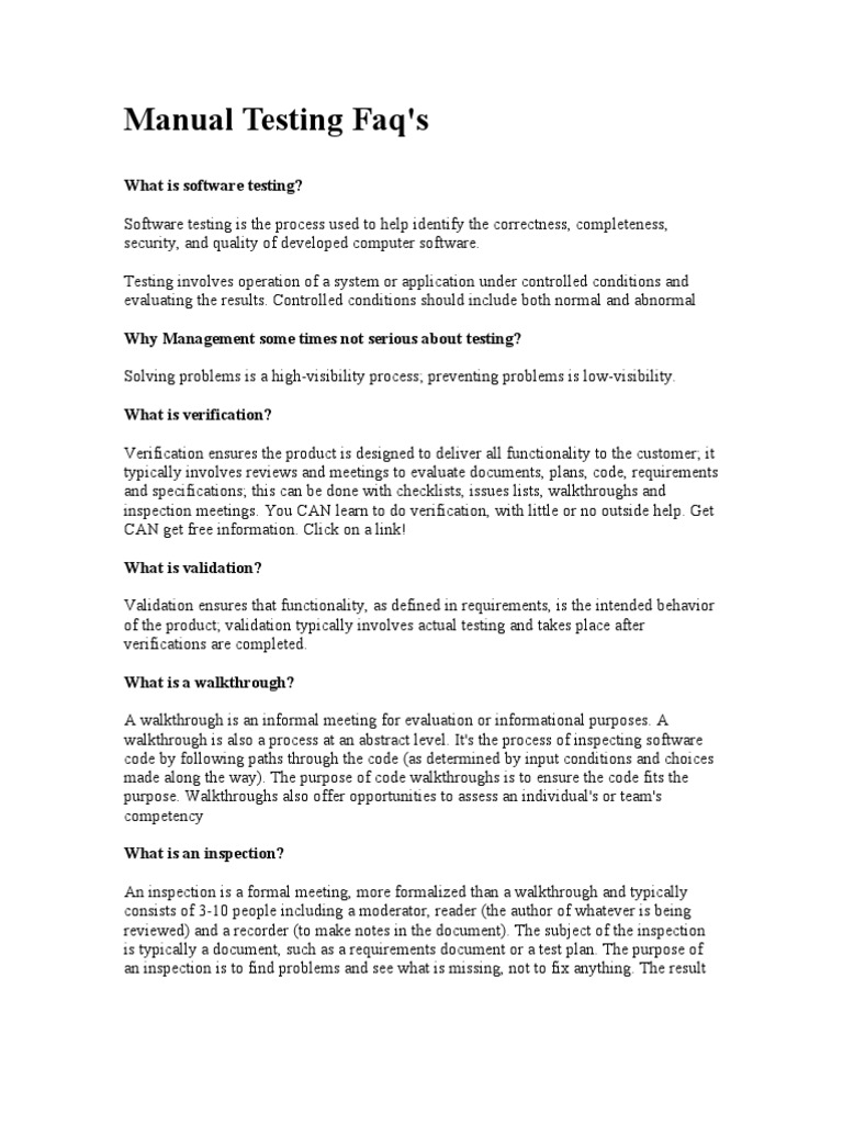 Manual Testing Faq Pdf Software Testing Software Bug