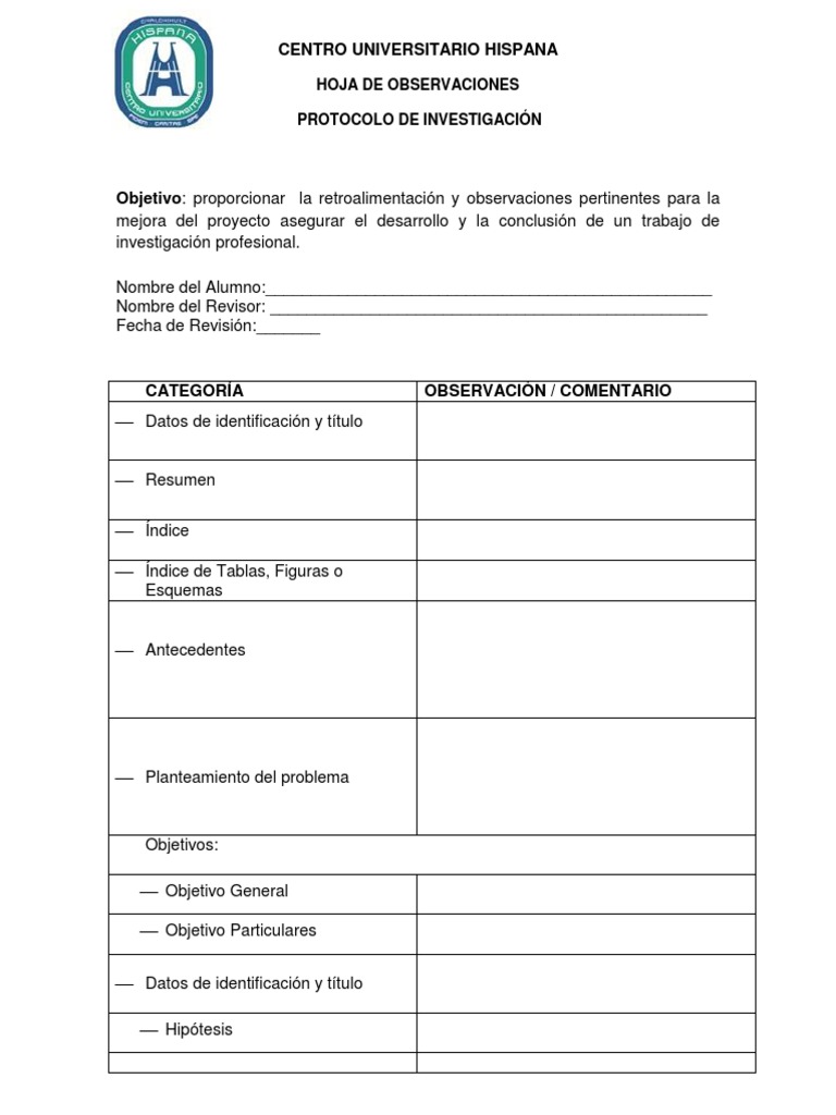 Hoja de Observaciones de Protocolo | PDF | Negocios | Arte
