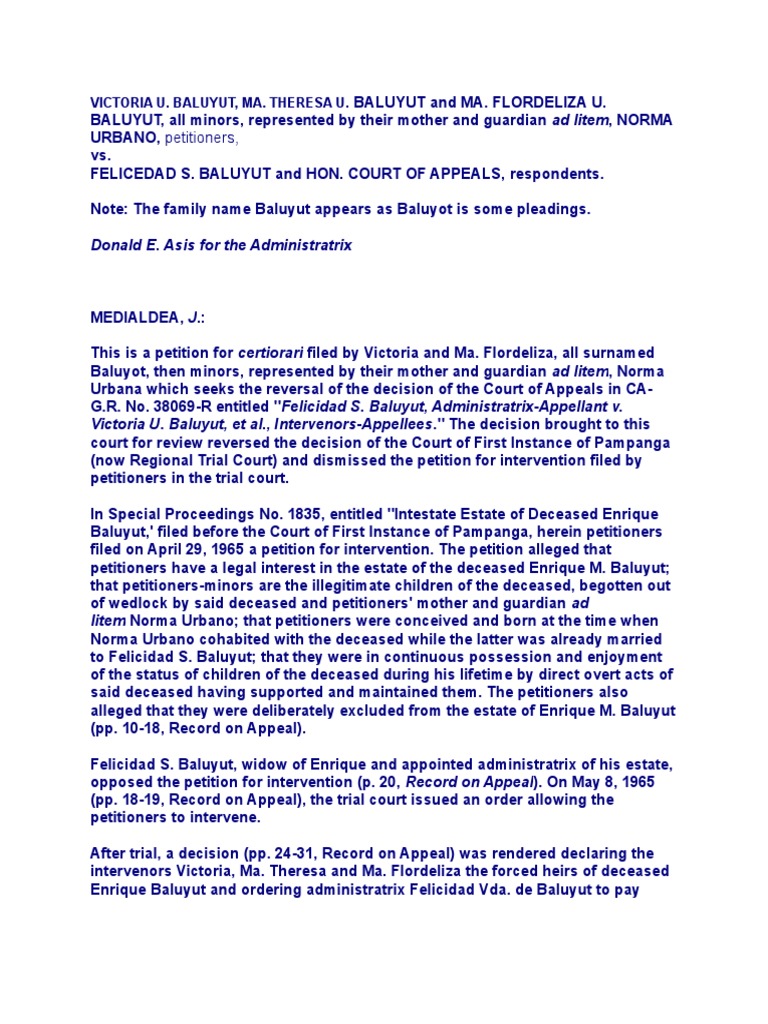 Baluyut Vs Baluyut | PDF | Evidence (Law) | Legitimacy (Family Law)